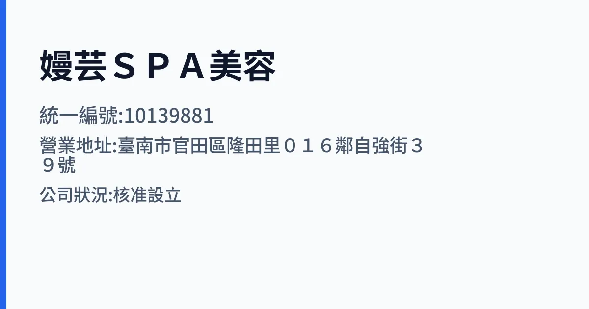嫚芸ＳＰＡ美容 - 統編 10139881(臺南市) 公司登記資料與營業項目詳細圖表