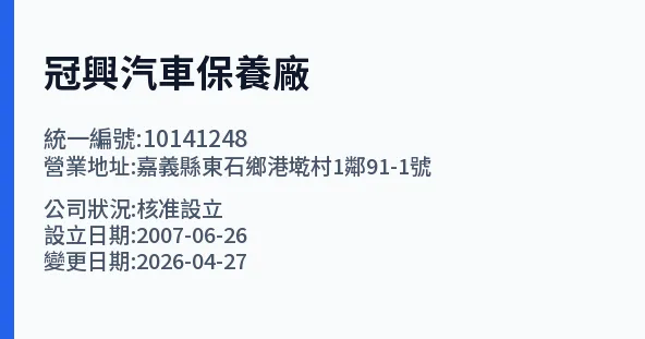 冠興汽車保養廠的照片-統編 10141248(嘉義縣) 公司登記資料與營業項目詳細圖表