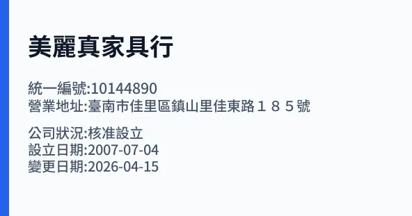 美麗真家具行的照片-統編 10144890(臺南市) 公司登記資料與營業項目詳細圖表
