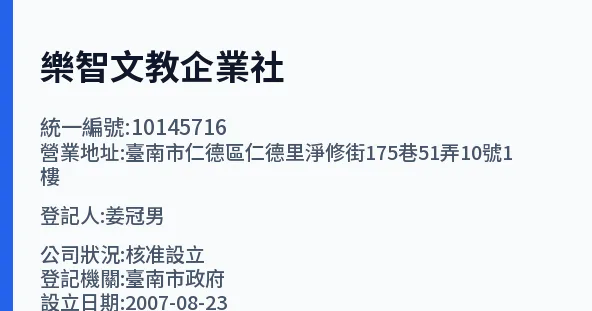 樂智文教企業社的照片-統編 10145716(臺南市) 公司登記資料與營業項目詳細圖表
