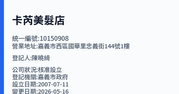卡芮美髮店的照片-統編 10150908(嘉義市) 公司登記資料與營業項目詳細圖表