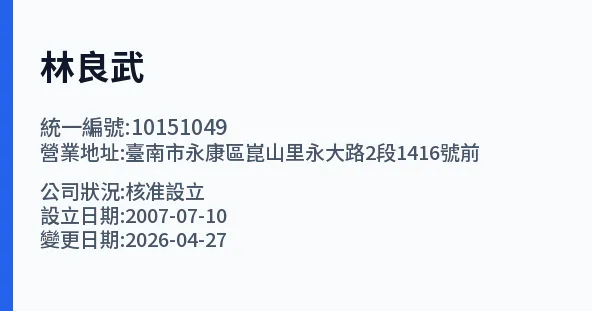 林良武的照片-統編 10151049(臺南市) 公司登記資料與營業項目詳細圖表