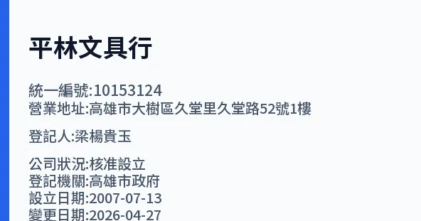 平林文具行的照片-統編 10153124(高雄市) 公司登記資料與營業項目詳細圖表