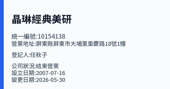 晶琳經典美研的照片-統編 10154138(屏東縣) 公司登記資料與營業項目詳細圖表