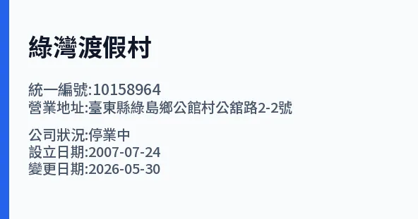 綠灣渡假村的照片-統編 10158964(臺東縣) 公司登記資料與營業項目詳細圖表