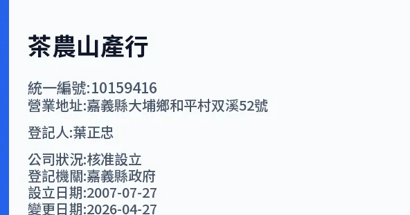 茶農山產行的照片-統編 10159416(嘉義縣) 公司登記資料與營業項目詳細圖表