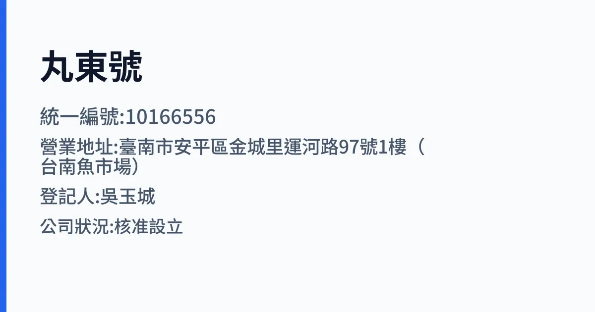 丸東號 - 統編 10166556(臺南市) 公司登記資料與營業項目詳細圖表