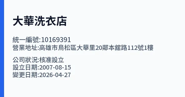 大華洗衣店的照片-統編 10169391(高雄市) 公司登記資料與營業項目詳細圖表