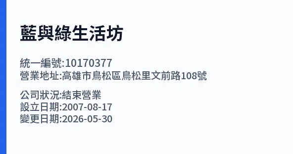 藍與綠生活坊的照片-統編 10170377(高雄市) 公司登記資料與營業項目詳細圖表