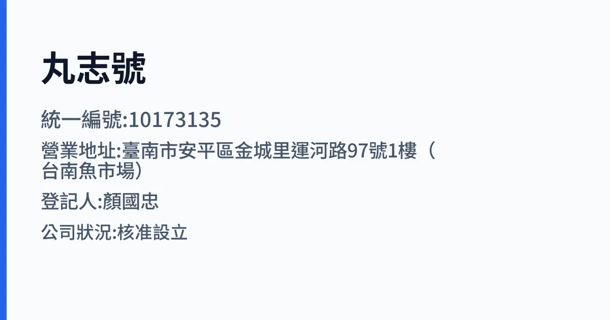 丸志號 - 統編 10173135（臺南市） 公司登記資料與營業項目詳細圖表