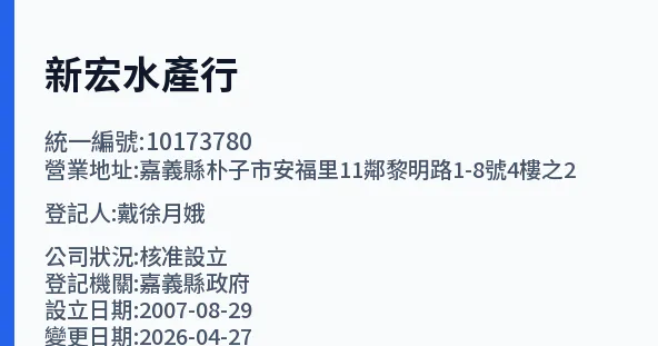新宏水產行的照片-統編 10173780(嘉義縣) 公司登記資料與營業項目詳細圖表