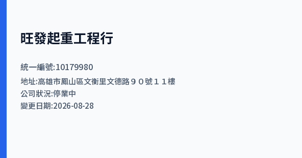 旺發起重工程行的照片-統編 10179980(高雄市) 公司登記資料與營業項目詳細圖表
