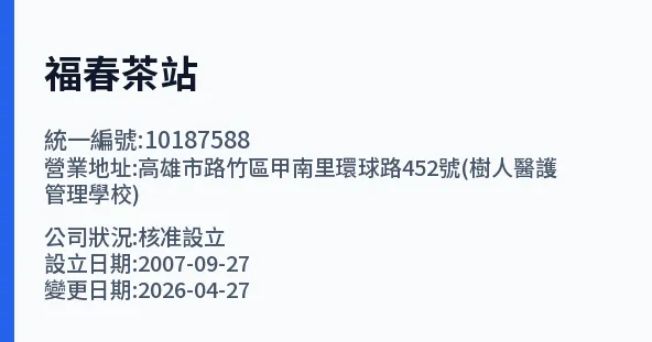 福春茶站的照片-統編 10187588(高雄市) 公司登記資料與營業項目詳細圖表