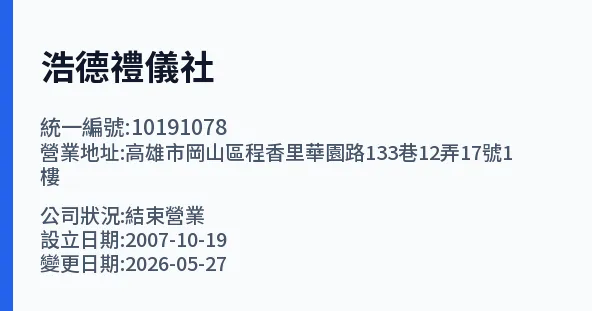 浩德禮儀社的照片-統編 10191078(高雄市) 公司登記資料與營業項目詳細圖表