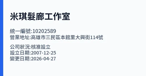米琪髮廊工作室的照片-統編 10202589(高雄市) 公司登記資料與營業項目詳細圖表