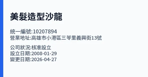美髮造型沙龍的照片-統編 10207894(高雄市) 公司登記資料與營業項目詳細圖表