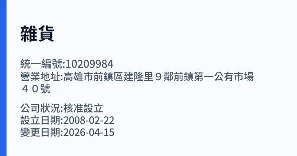 雜貨的照片-統編 10209984(高雄市) 公司登記資料與營業項目詳細圖表