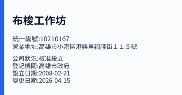 布梭工作坊的照片-統編 10210167(高雄市) 公司登記資料與營業項目詳細圖表