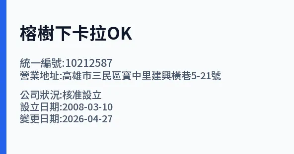 榕樹下卡拉OK的照片-統編 10212587(高雄市) 公司登記資料與營業項目詳細圖表