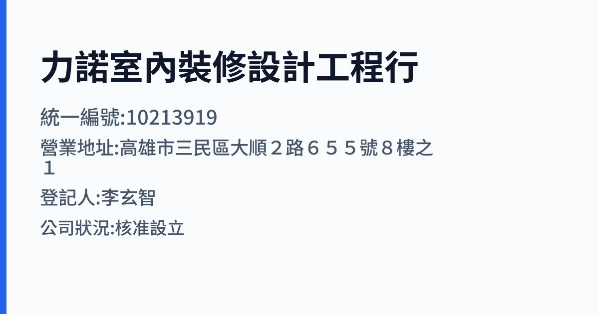 力諾室內裝修設計工程行 - 統編 10213919(高雄市) 公司登記資料與營業項目詳細圖表