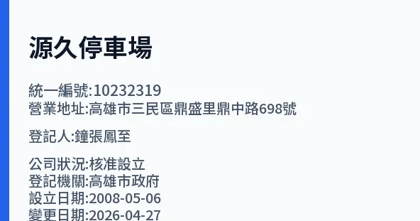 源久停車場的照片-統編 10232319(高雄市) 公司登記資料與營業項目詳細圖表