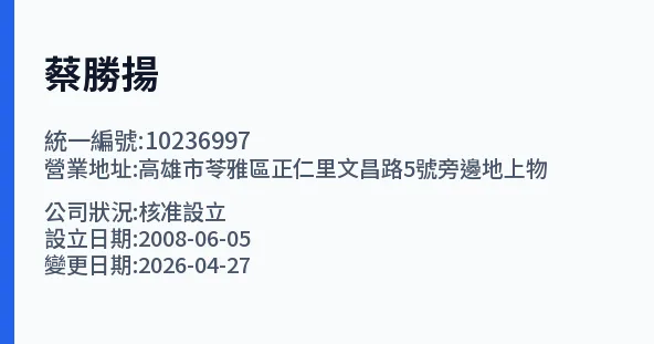 蔡勝揚的照片-統編 10236997(高雄市) 公司登記資料與營業項目詳細圖表