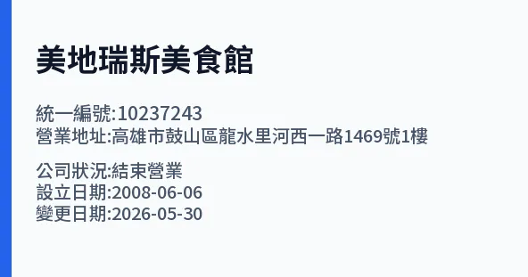 美地瑞斯美食館的照片-統編 10237243(高雄市) 公司登記資料與營業項目詳細圖表