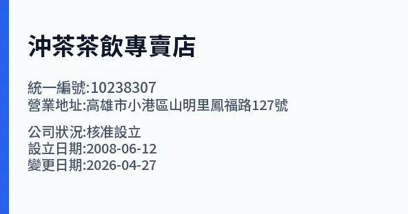 沖茶茶飲專賣店的照片-統編 10238307(高雄市) 公司登記資料與營業項目詳細圖表