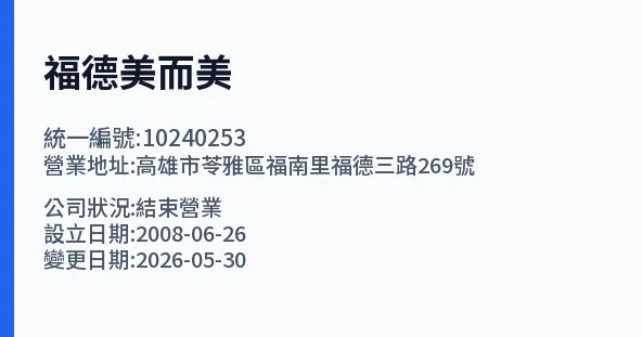 福德美而美的照片-統編 10240253(高雄市) 公司登記資料與營業項目詳細圖表