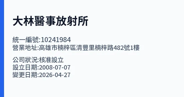 大林醫事放射所的照片-統編 10241984(高雄市) 公司登記資料與營業項目詳細圖表