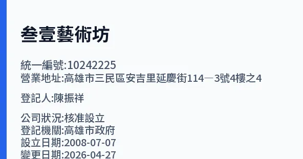 叁壹藝術坊的照片-統編 10242225(高雄市) 公司登記資料與營業項目詳細圖表
