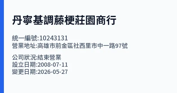 丹寧基調藤梗莊園商行的照片-統編 10243131(高雄市) 公司登記資料與營業項目詳細圖表
