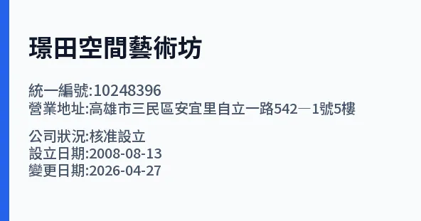 璟田空間藝術坊的照片-統編 10248396(高雄市) 公司登記資料與營業項目詳細圖表