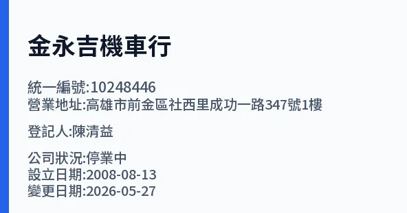 金永吉機車行的照片-統編 10248446(高雄市) 公司登記資料與營業項目詳細圖表