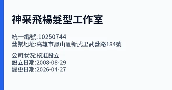 神采飛楊髮型工作室的照片-統編 10250744(高雄市) 公司登記資料與營業項目詳細圖表