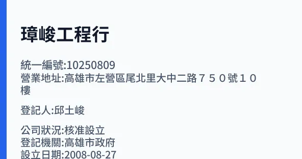 璋峻工程行的照片-統編 10250809(高雄市) 公司登記資料與營業項目詳細圖表
