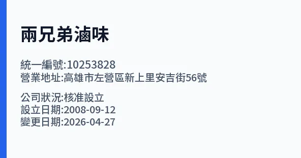 兩兄弟滷味的照片-統編 10253828(高雄市) 公司登記資料與營業項目詳細圖表