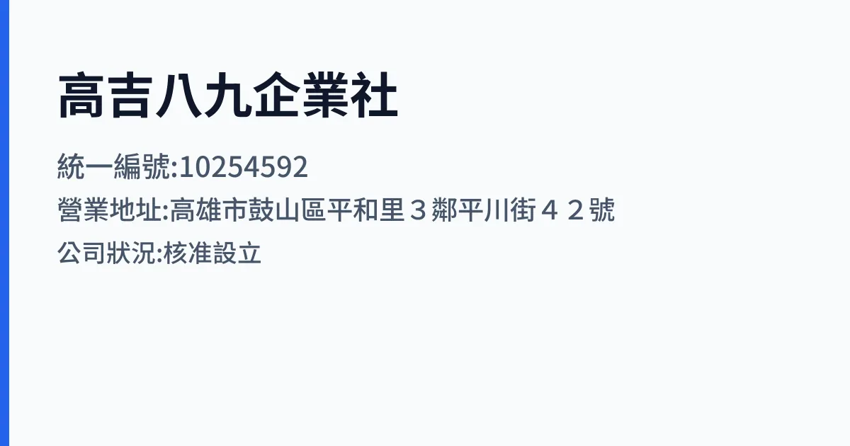 高吉八九企業社 - 統編 10254592(高雄市) 公司登記資料與營業項目詳細圖表