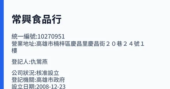 常興食品行的照片-統編 10270951(高雄市) 公司登記資料與營業項目詳細圖表