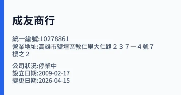 成友商行的照片-統編 10278861(高雄市) 公司登記資料與營業項目詳細圖表