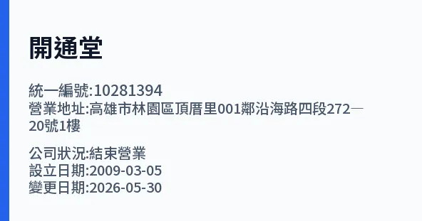 開通堂的照片-統編 10281394(高雄市) 公司登記資料與營業項目詳細圖表