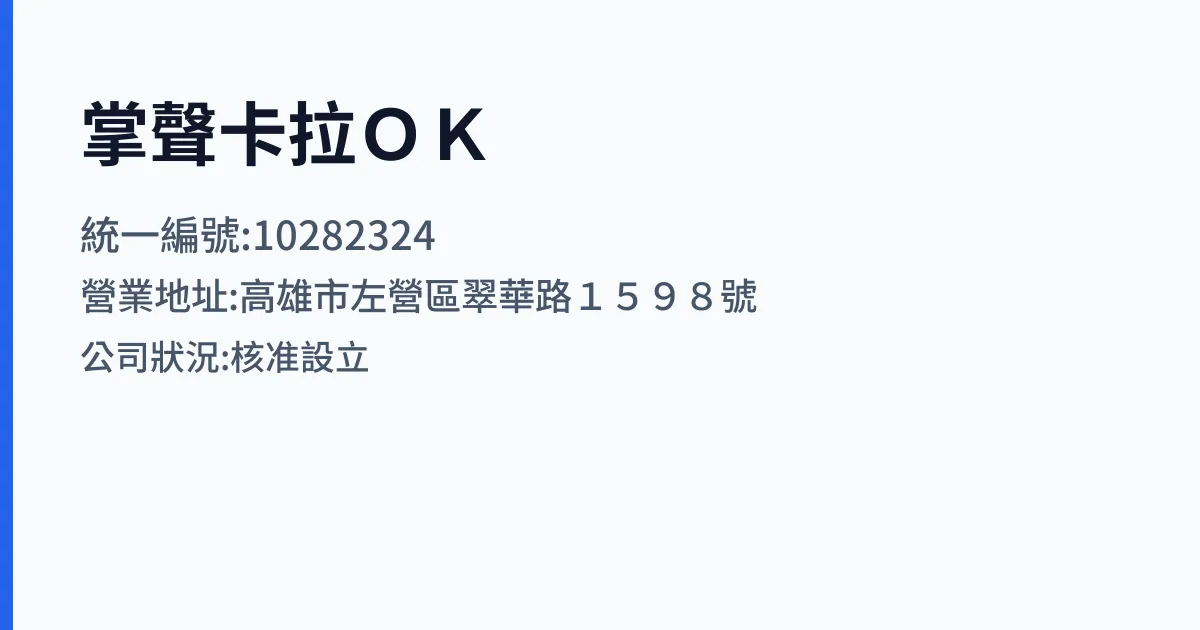 掌聲卡拉ＯＫ - 統編 10282324(高雄市) 公司登記資料與營業項目詳細圖表