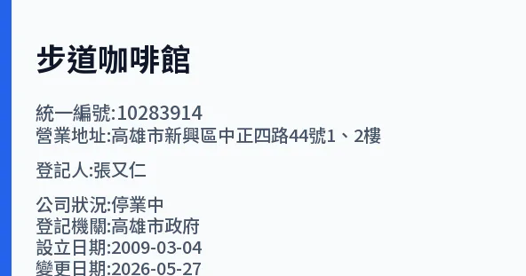 步道咖啡館的照片-統編 10283914(高雄市) 公司登記資料與營業項目詳細圖表