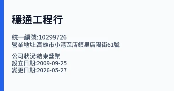穩通工程行的照片-統編 10299726(高雄市) 公司登記資料與營業項目詳細圖表