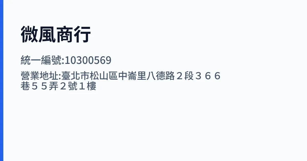 微風商行 - 統編 10300569(臺北市) 公司登記資料與營業項目詳細圖表
