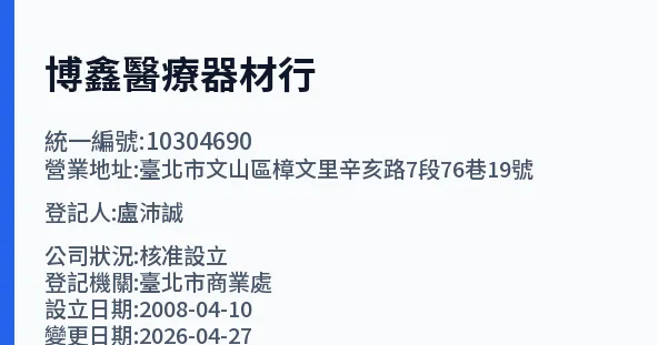 博鑫醫療器材行的照片-統編 10304690(臺北市) 公司登記資料與營業項目詳細圖表