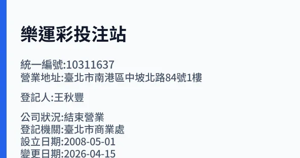 樂運彩投注站的照片-統編 10311637(臺北市) 公司登記資料與營業項目詳細圖表