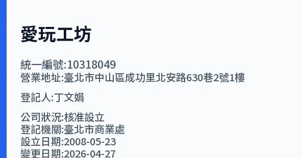 愛玩工坊的照片-統編 10318049(臺北市) 公司登記資料與營業項目詳細圖表
