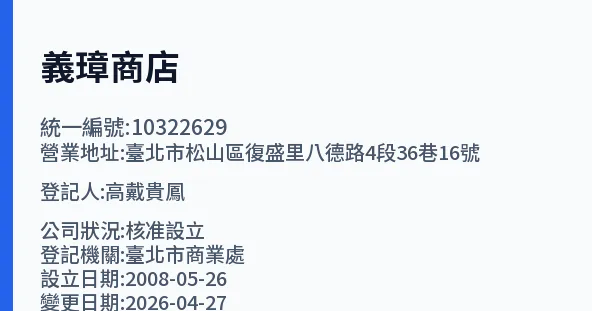 義璋商店的照片-統編 10322629(臺北市) 公司登記資料與營業項目詳細圖表