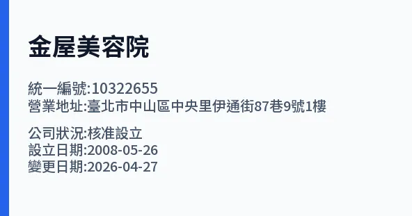 金屋美容院的照片-統編 10322655(臺北市) 公司登記資料與營業項目詳細圖表